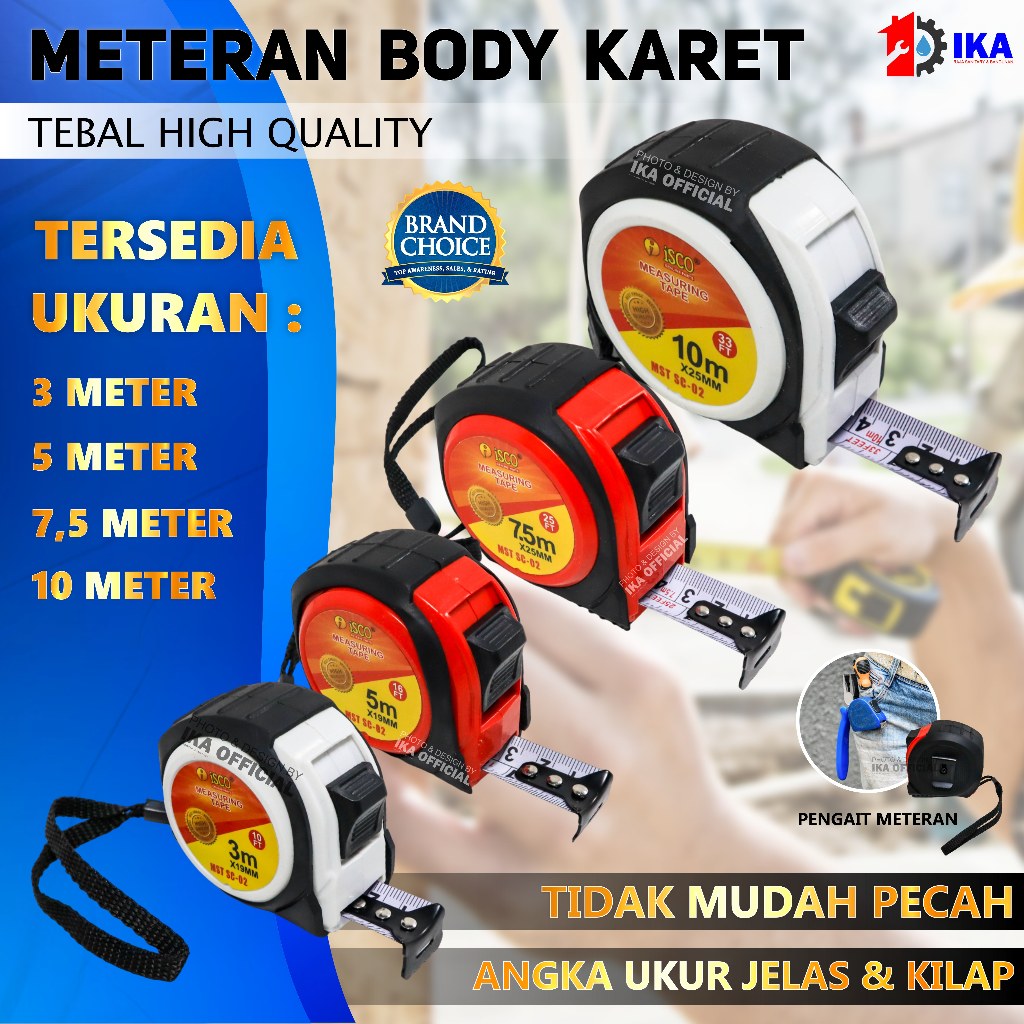 Jual Meteran Saku Ukur ABS Lock Measuring Tape 3/5/7,5/10 METER Meteran tukang SC 02 Pengukur CM ...