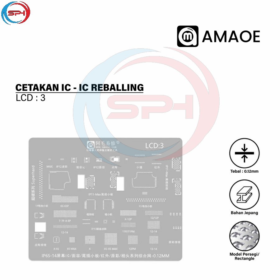 Jual Amaoe LCD 3 Cetakan IC BGA Reballing Stencil Template for iphone 6s-12/13/14 LCD Screen IC ...