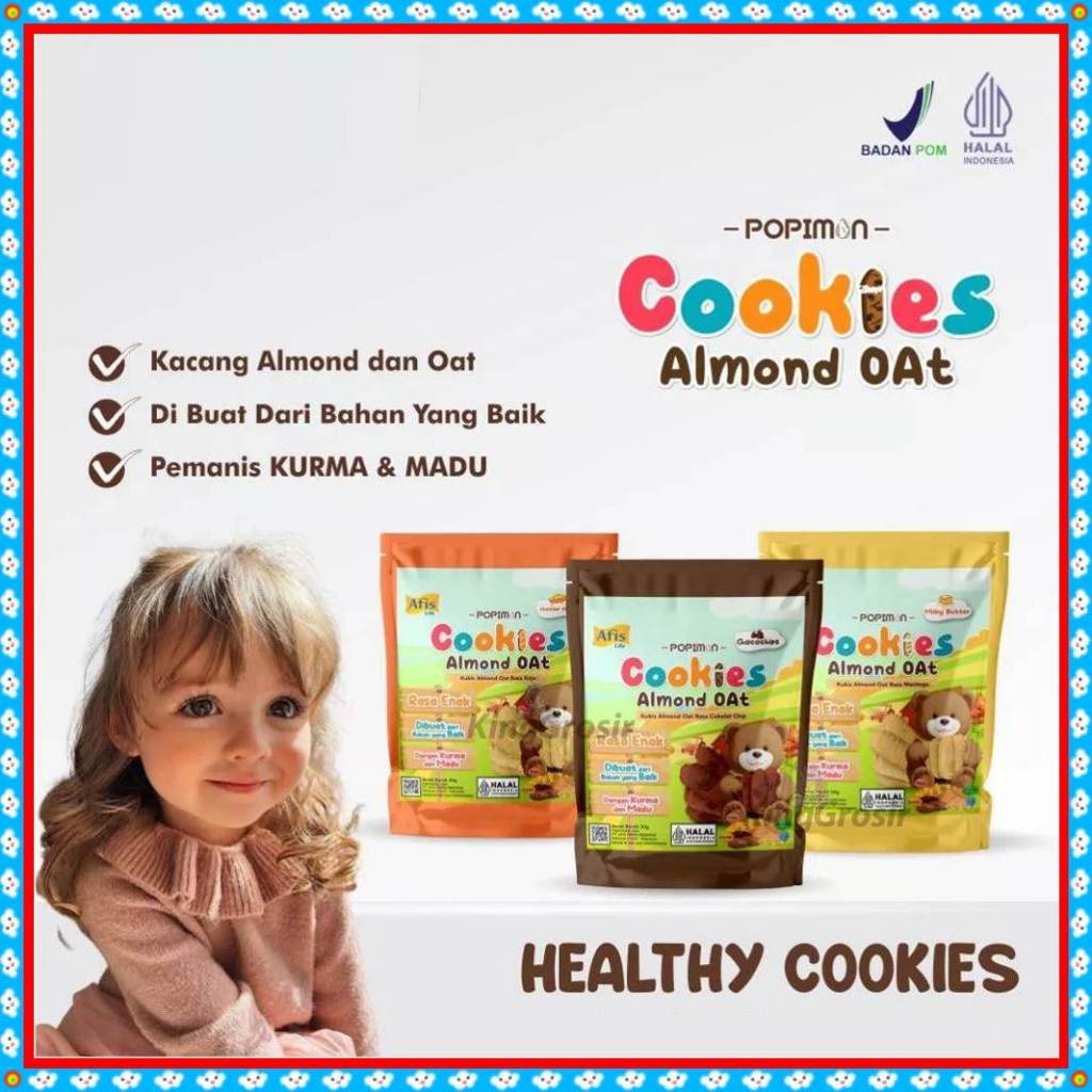 Jual Afis Popimon Cookies Almond Oat 50gr Cemilan Si Kecil Kukis Almond ...