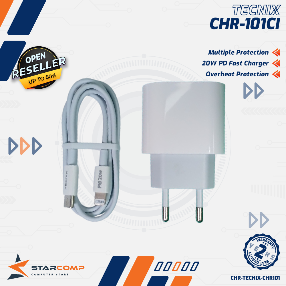 Jual Tecnix CHR-101 Quick Charger Kit PD 20W Type C to Lightning 8 Pin Cable CHR-101CI | Shopee ...