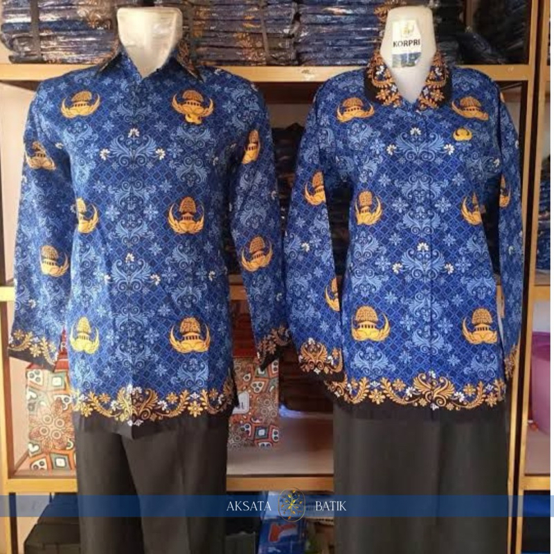 Jual Batik Korpri Seragam PNS ASN Pria Dan Wanita Terbaru Kerah Leher ...