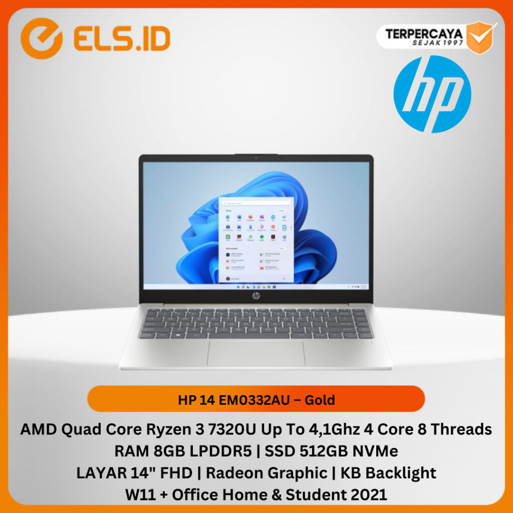 Jual Laptop HP 14 EM0332AU – Gold | Shopee Indonesia