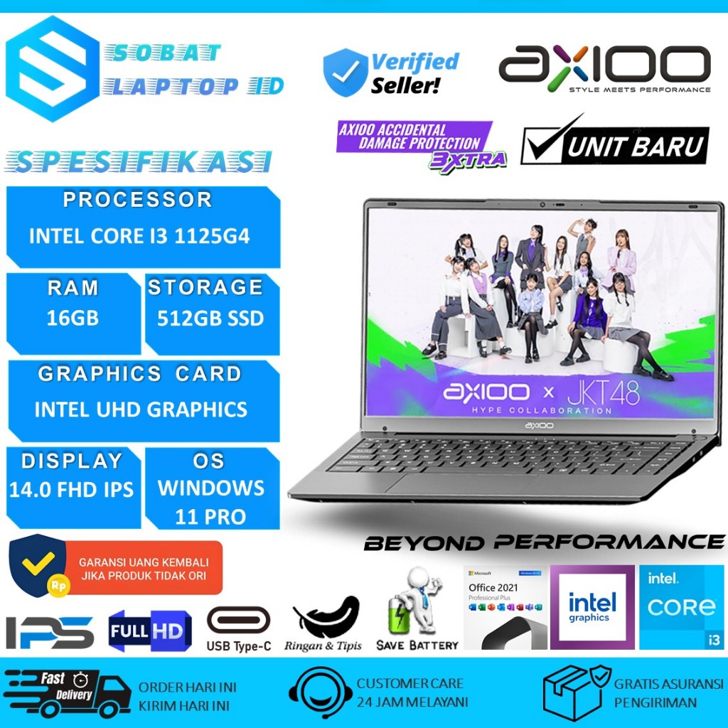 Jual Laptop slim Axioo hype 3 Gen11 Intel Core i3 1125G4 Ram 16GB 512GB ssd 14" fhd ips Windows ...