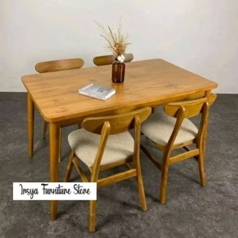 Jual Meja Makan Kayu Jati 160x80cm - Set Meja Makan 4 Kursi Minimalis | Shopee Indonesia