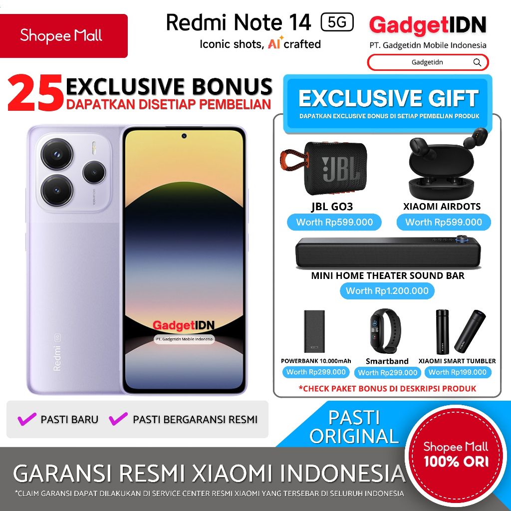 Jual Xiaomi Redmi Note 14 5G 12/512GB ( +12GB Extended RAM ) Garansi ...