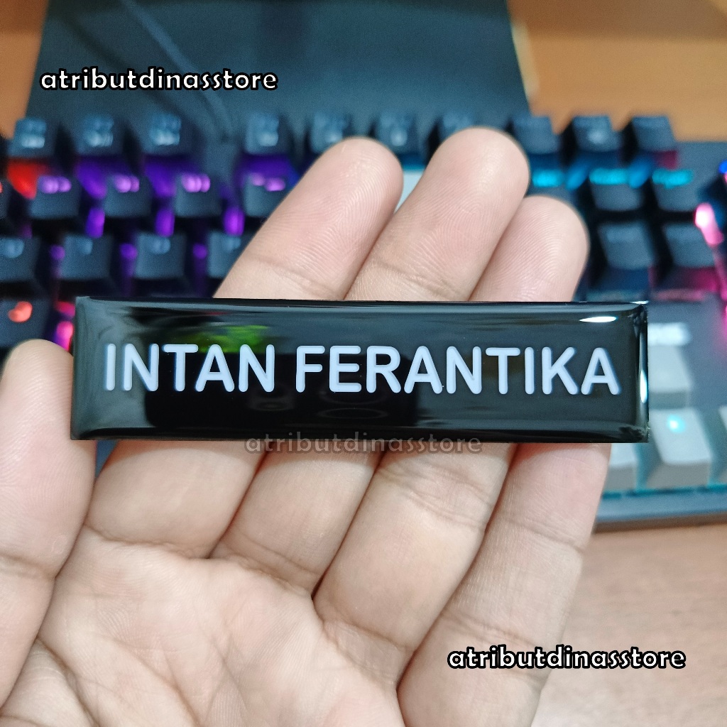Jual Nama Dada ASN Grafir Hitam Lapis Resin Name tag Kantor Hitam Lapis ...