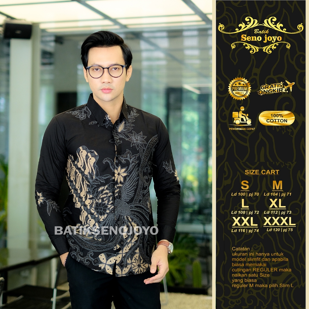 Jual kemeja batik peksi hitam slimffit lapis furing | Shopee Indonesia