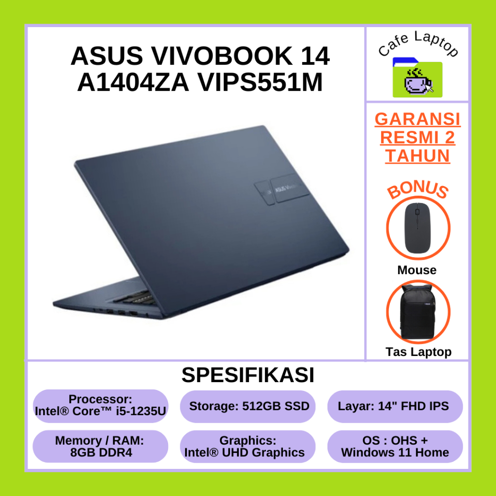 Jual Asus Vivobook 14 A1404ZA VIPS551M Core i5-1235U 8GB 512GB SSD 14 ...