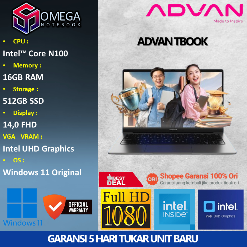 Jual ADVAN TBOOK N100 16GB 512GB UHD 14,0 HD Windows 11 Garansi Resmi ...