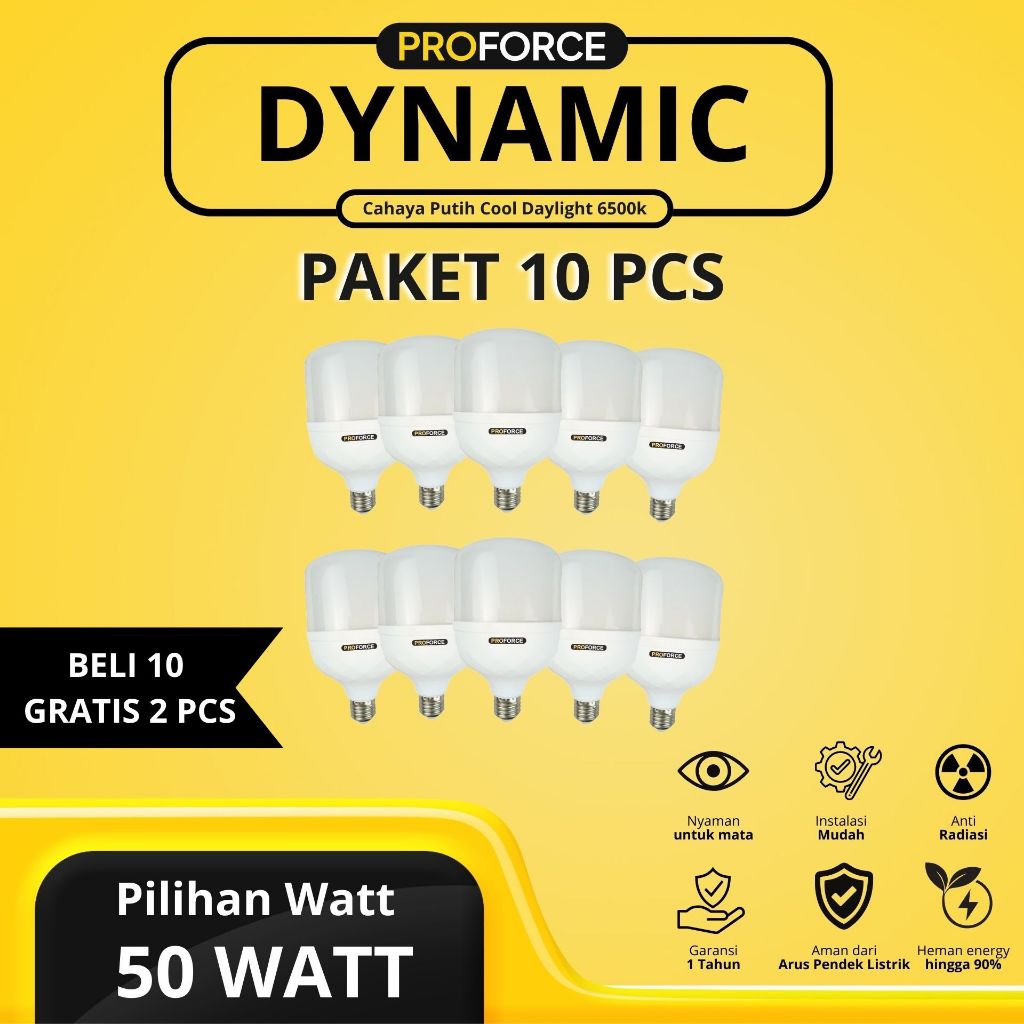 Jual Lampu Bohlam LED Proforce Dynamic 50 Watt 5000 Lumen Paket 10 Pcs ...