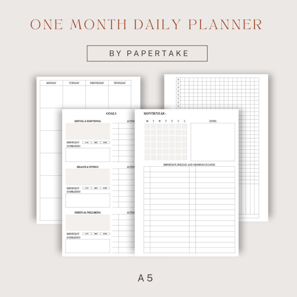 Jual Monthly Planner | Daily Planner Insert | One Month Planner Insert ...