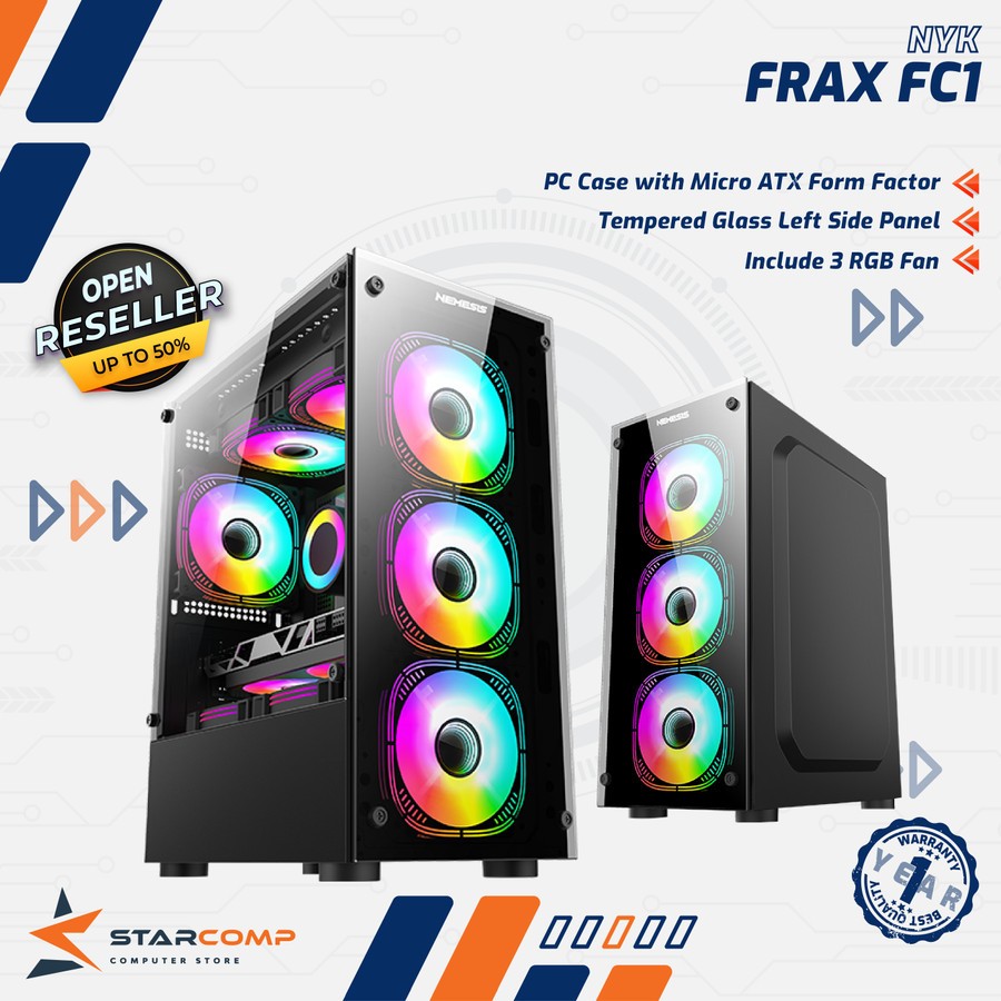Jual NYK FC1 Frax Casing PC Micro ATX Tempered Glass Include 3 Fan - NYK Frax FC1 | Shopee Indonesia