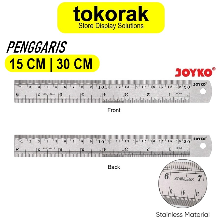 Jual PENGGARIS BAJA TAHAN KARAT 15CM 30CM JOYKO STAINLESS STEEL RULER PENGGARIS BESI 15 30 CM ...