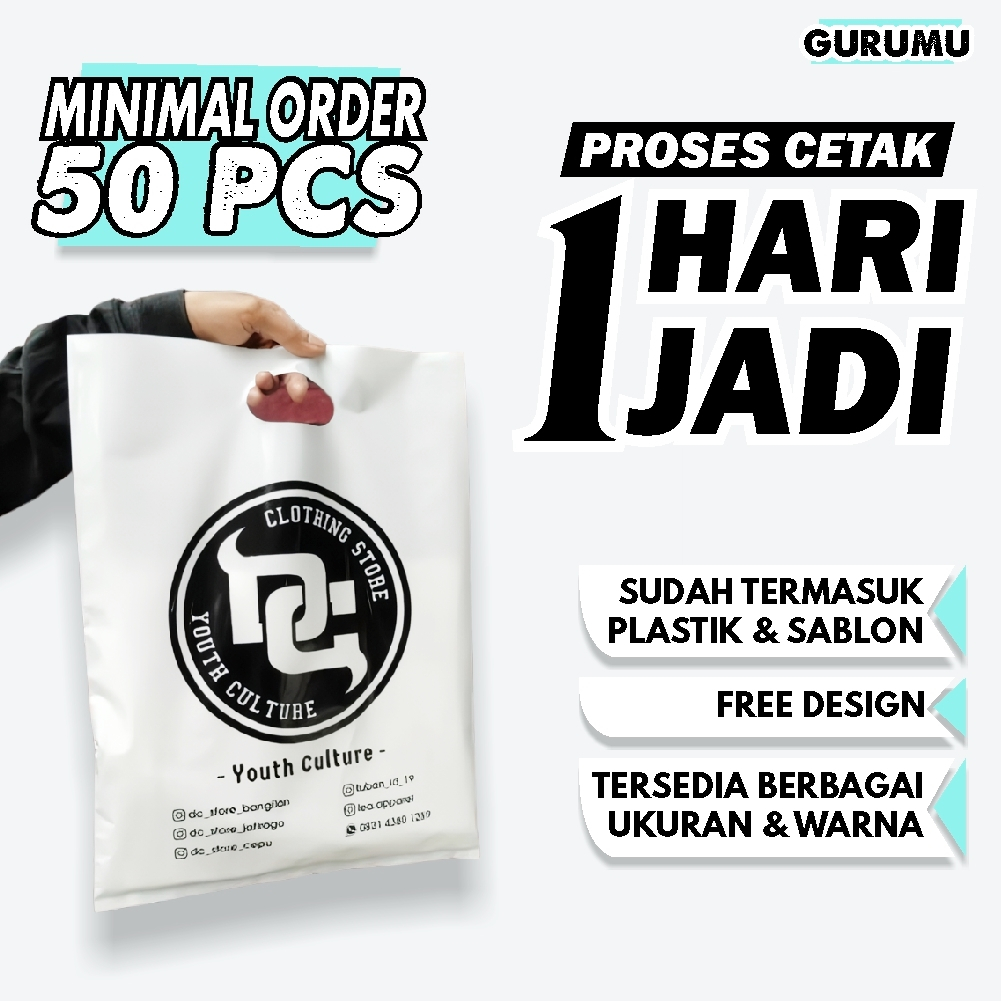 Jual Gurumu 50 pcs [FREE DESIGN] Plastik Sablon Plong Olshop / Plastik ...