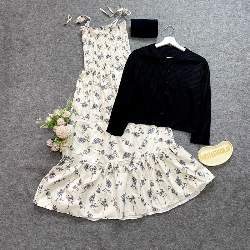 Jual PAKET OOTD DRESS NARISSA (dress inner tali bunga+hijab+cardi knit ...