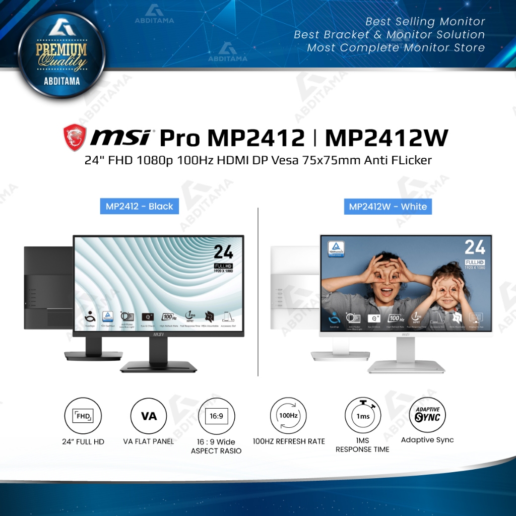 Jual Monitor LED MSI Pro MP2412 Black | MP2412W White 24" FHD 1080p ...