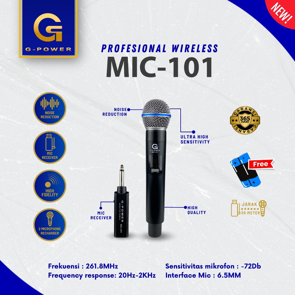 Jual G-POWER Mic Wireless 101 Professional Mic Karaoke Meeting Jernih ...