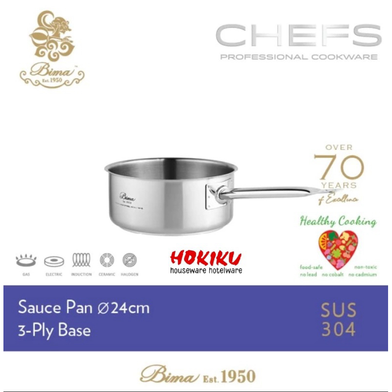 Jual BIMA CHEFS SAUCE PAN 24CM 5L SUS 304 BP1900724 BODY ONLY | Shopee ...