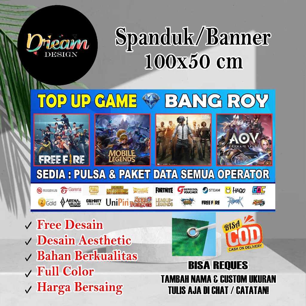 Jual Spanduk top up game bang roy 100x50 cm model biru & merah Custom ...
