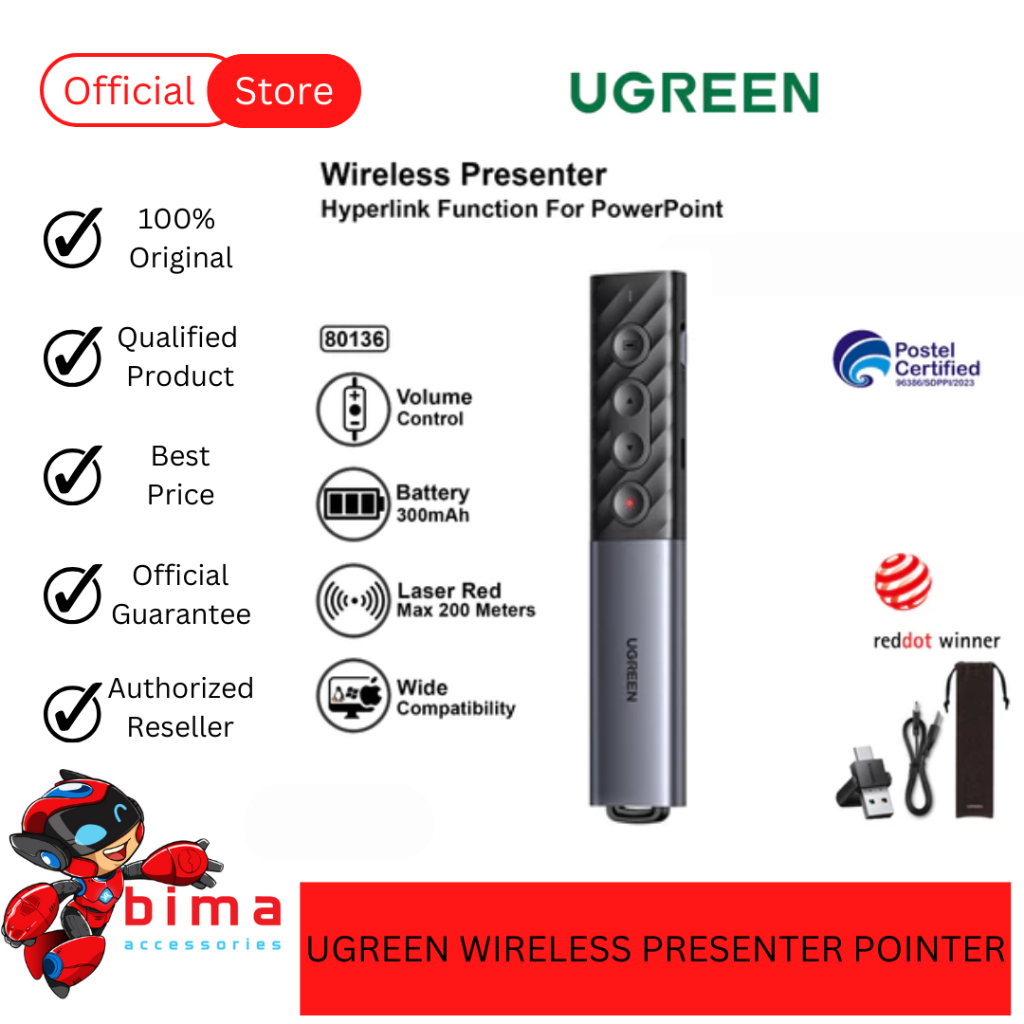 Jual UGREEN Laser Pointer Wireless Presenter Dual Conection USB A + USB-C 80136 | Shopee Indonesia