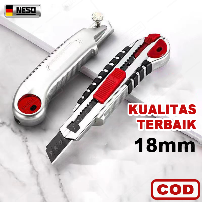 Jual NESO 18MM Cutter Pisau Pemotong Kertas Knife Utility Auto Lock multifungsi penggaris kater ...