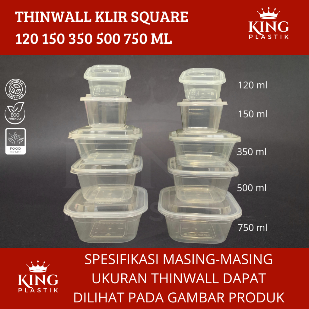Jual THINWALL FOOD CONTAINER PERSEGI /SQUARE KLIR |KOTAK PLASTIK DENGAN BERBAGAI UKURAN 120ML ...