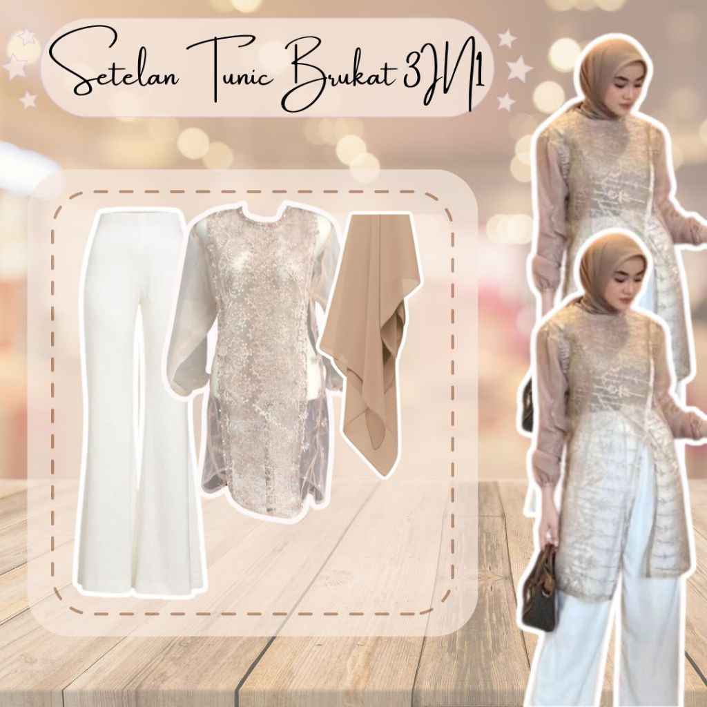 Jual Setelan Outer Tunic Brukat Korean Look 3IN1 Oneset Kondangan Baju ...