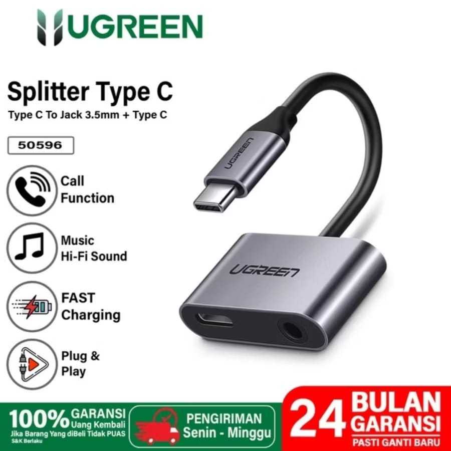Jual Ugreen Cable Converter Splitter Audio Adapter Kabel 2 in 1 USB Type C to Audio AUX 3.5mm ...