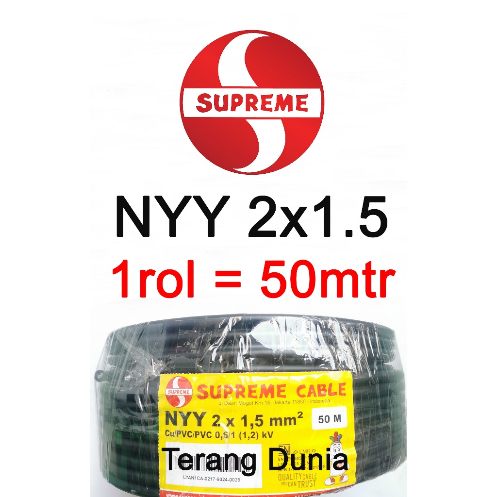 Jual Kabel NYY 2x1.5 Supreme 50meter Kabel Tunggal Hitam Supreme 2x1.5 ...