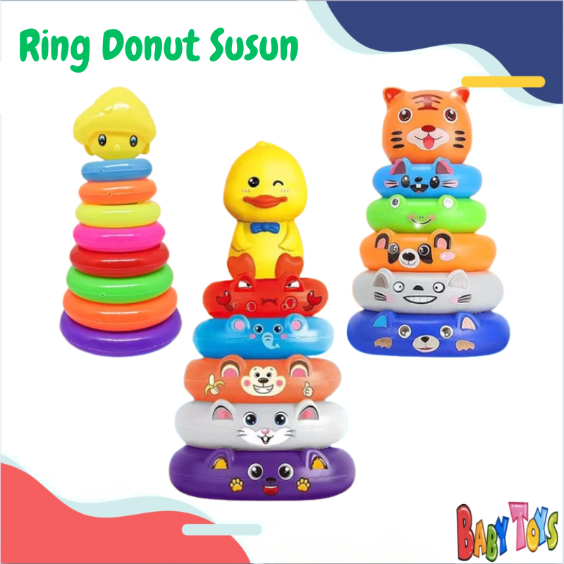 Jual BabyToys Mainan Ring Susun Donat Karakter Anak Bayi Edukasi Donut ...