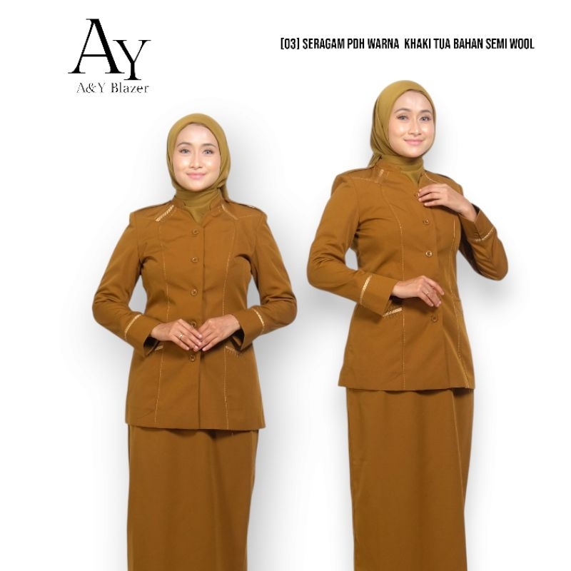 Jual [03] A&Y Blazer Baju Seragam pemda PDH Guru / PNS Wanita Warna KHAKI TUA Terbaru | BAHAN ...