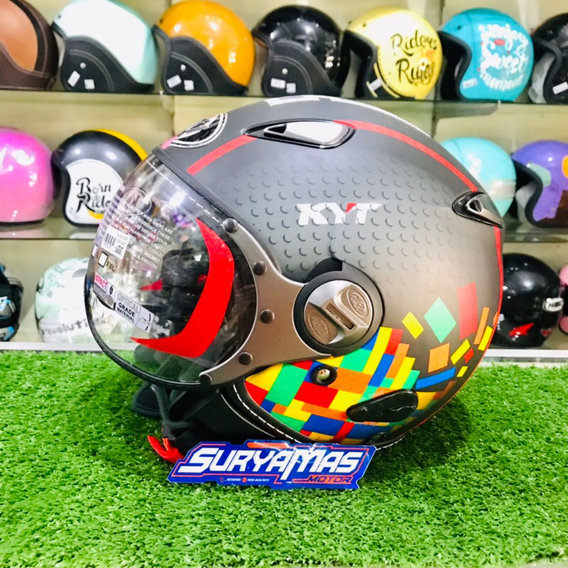 Jual HELM KYT ELSICO MOTIF #5 BLACKMATT/BLACK/RED (CLEAR) | Shopee Indonesia