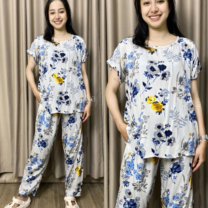 Jual Baju Tidur Piyama Rayon Baju Santai Wanita Setelan Piyama Baju Tidur Rumahan | Shopee Indonesia
