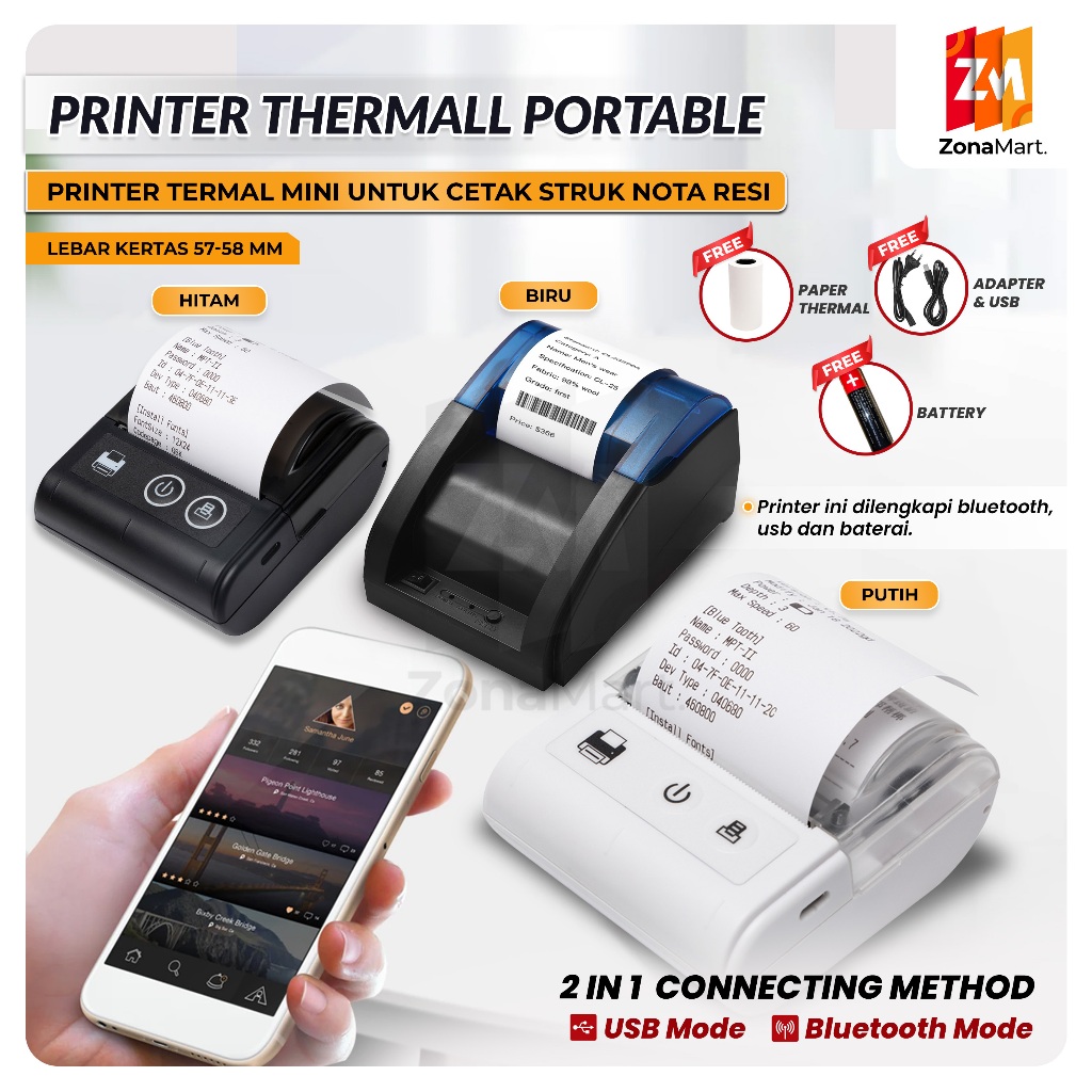 Jual PRINTER TERMAL PRINTER BLUETOOTH PORTABLE MINI 57MM 58MM (PILIH ...