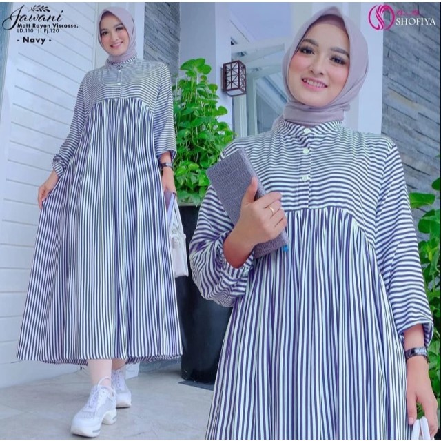 Jual jawani midi dress terbaru 2025 / salur midi dress strip / dress motif garis garis | Shopee ...