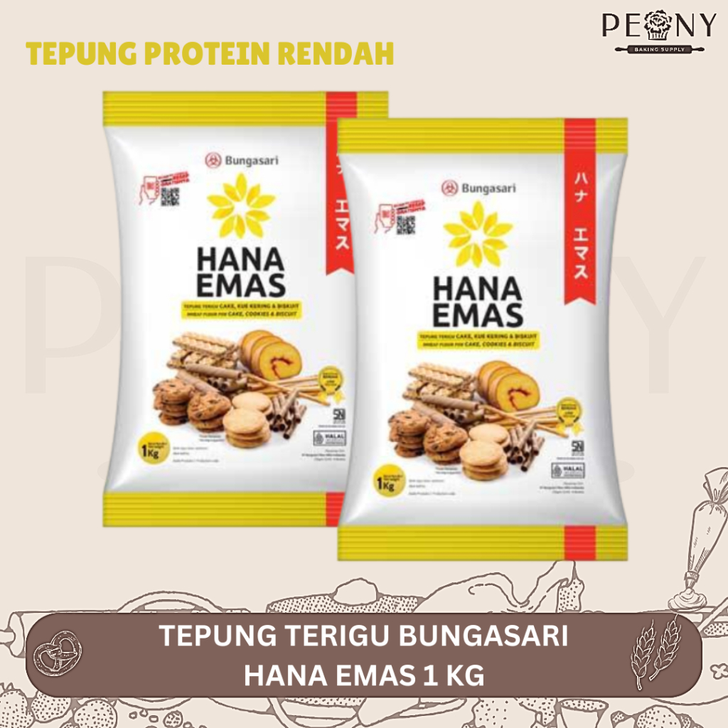 Jual TEPUNG TERIGU BUNGASARI HANA EMAS 1 KG/TEPUNG PROTEIN RENDAH ...