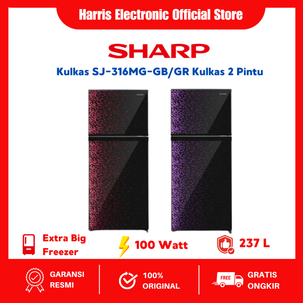 Jual Sharp Kulkas SJ-316MG-GB/GR Kulkas 2 Pintu Shine Glass Door Series ...