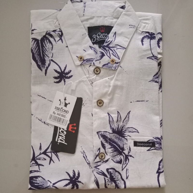 Jual Kemeja Putih Motif Daun Bunga Pohon Kelapa Kemeja pantai Kemeja ...