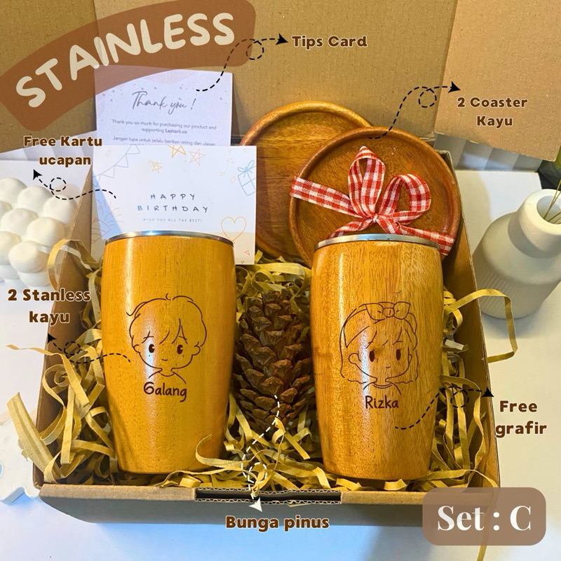 Jual Stainless Hampers Set Gelas GRAFIR / Hampers Kayu stainless ...