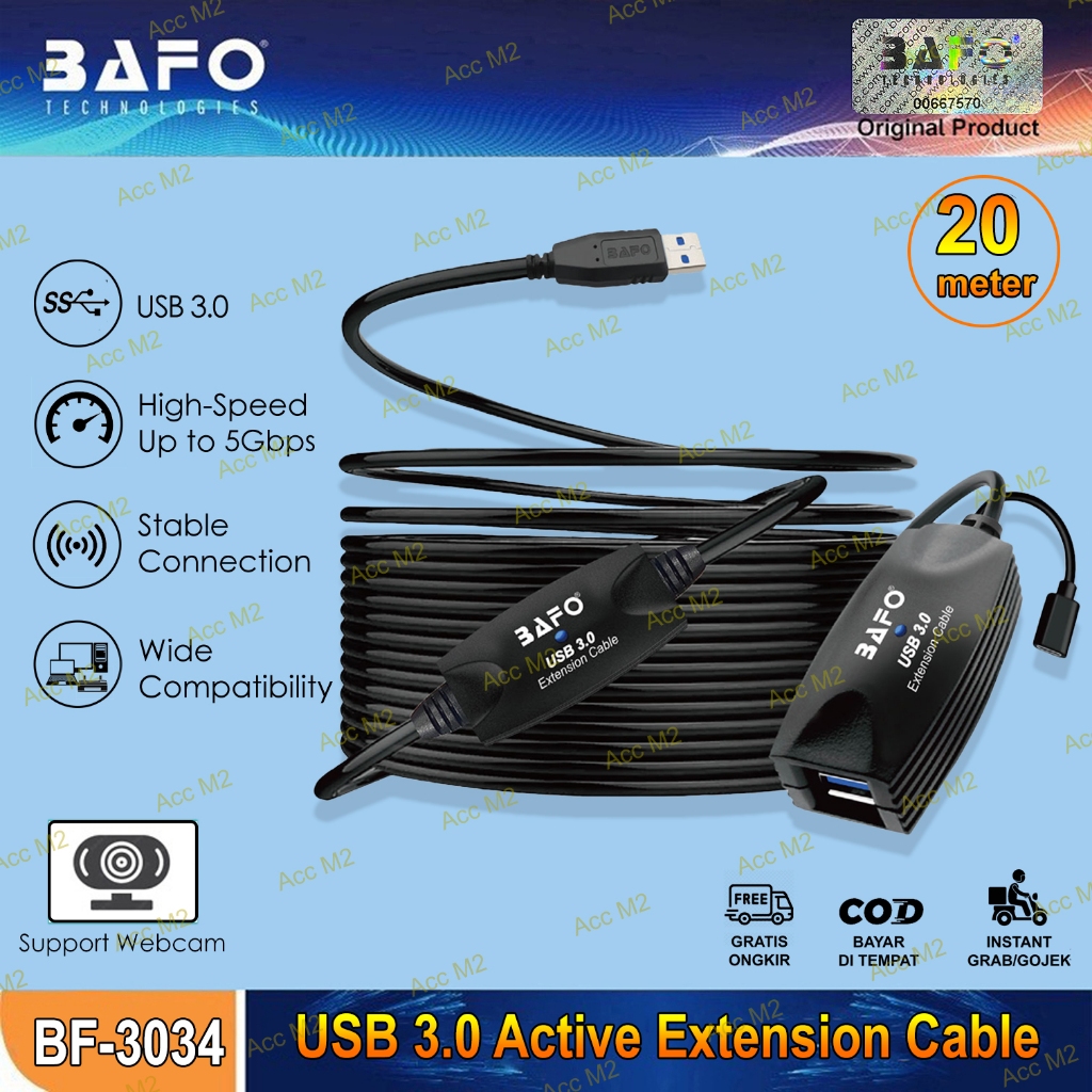 Jual Kabel USB 3.0 Extension Active/Aktif BAFO BF-3031 5M, BF-3032 10m ...