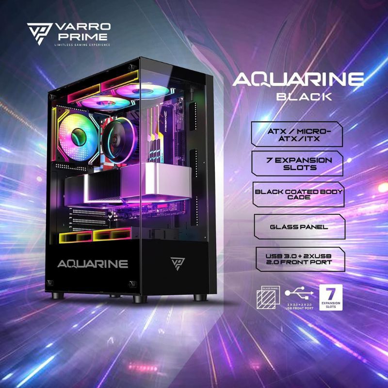Jual CASING PC GAMING AQUARINE Black VARRO PRIME FREE 3 FAN | Shopee ...
