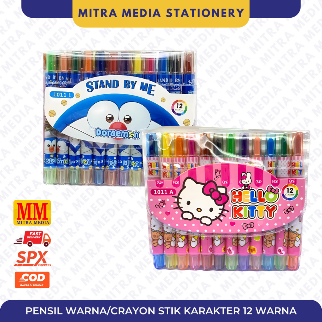 Jual Crayon Karakter / Doraemon / Hello Kitty / Krayon Putar 12 Warna ...