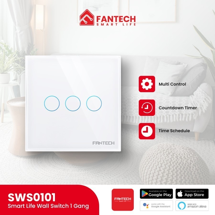 Jual FANTECH Smart Wall Switch Saklar Touch 3 Gang EU Wifi | Shopee ...