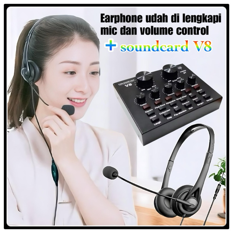 Jual V8 + Earphone 490 Soundcard Audio Usb External Mixer Bluetooth Mic ...