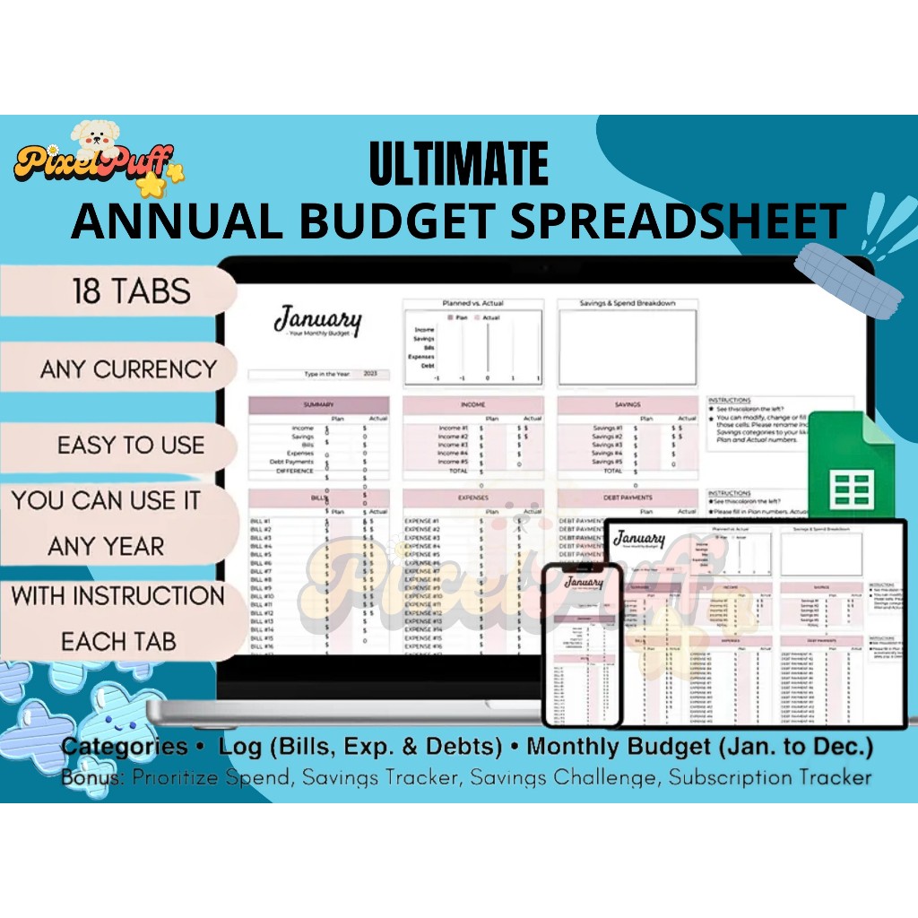 Jual Ultimate Annual Budget Excel Spreadsheet Annual & Monthly ...
