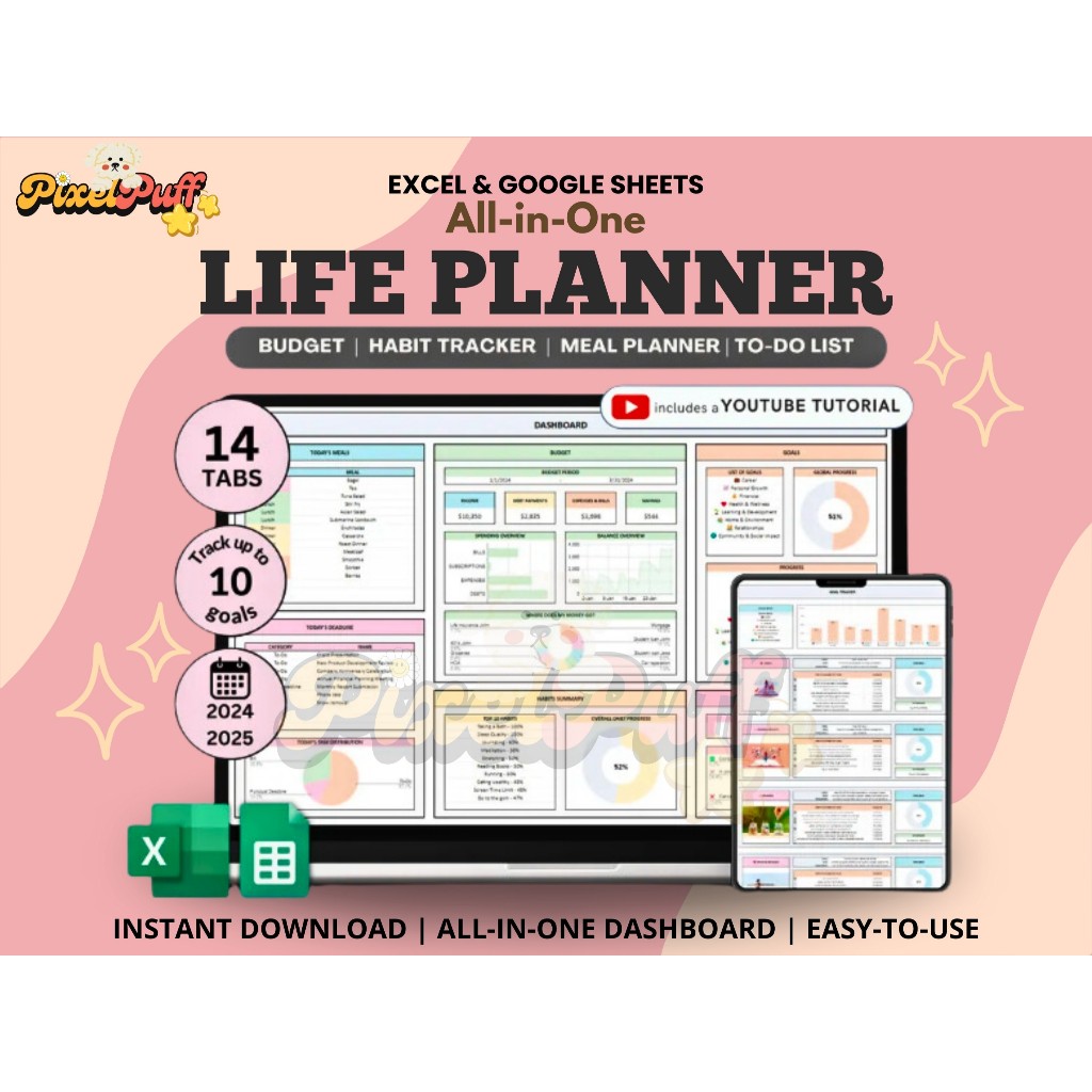 Jual Komplit 10 in 1 - Life Planner Googles Sheets Planner Digital ...