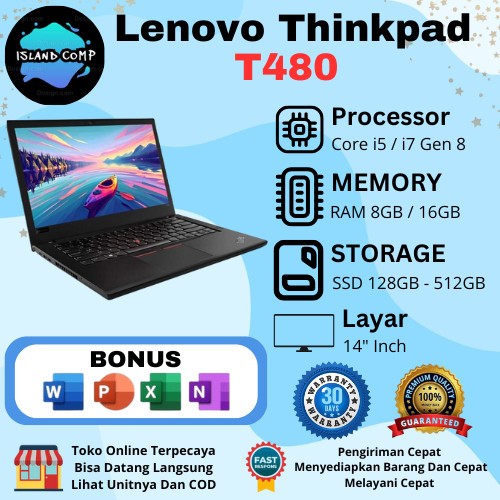 Jual Laptop Lenovo Thinkpad T480 Core i5 / i7 Gen 8 RAM 8GB / 16GB SSD128GB / 256GB / 512GB ...