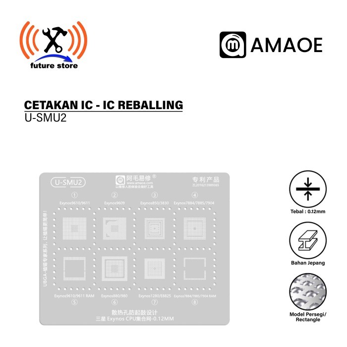 Jual Amaoe U-SMU2 Cetakan IC BGA Reballing Stencil For Exynos CPU EXYNOS9610/9611/EXYNOS9609 ...