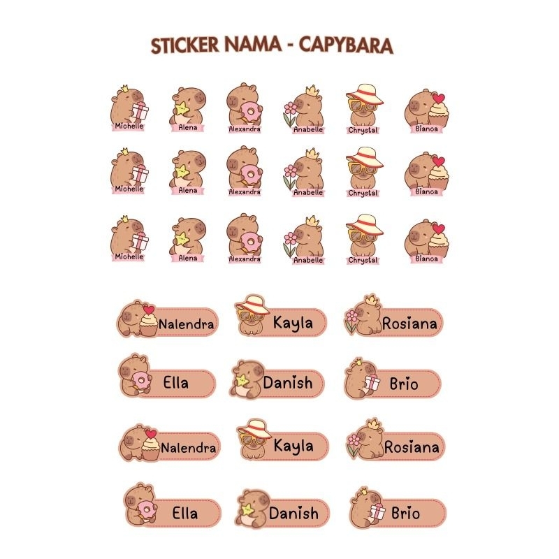 Jual STICKER NAMA CUSTOM WATERPROOF - CAPYBARA 30 pcs/STICKER NAMA ANAK ...