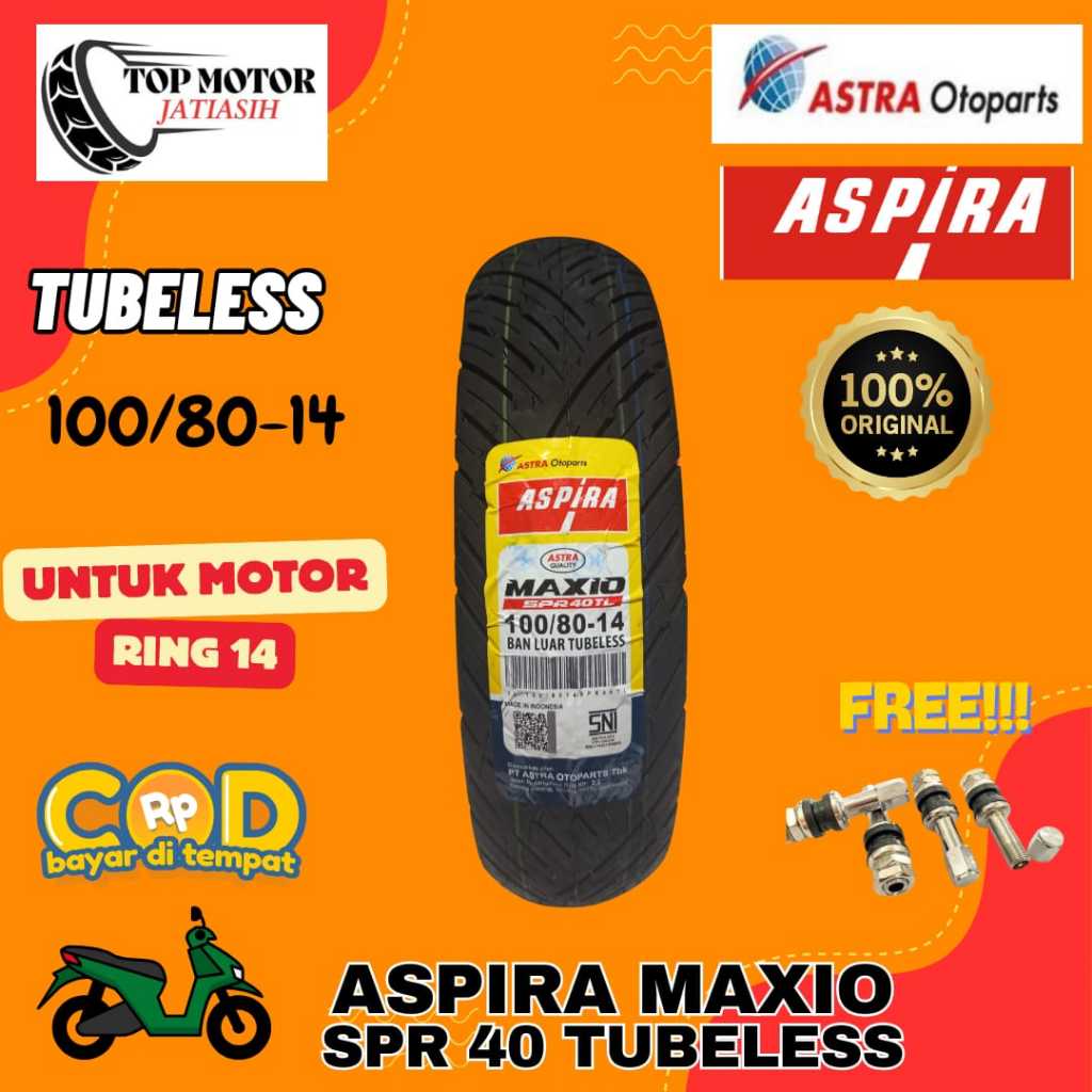 Jual Ban TUBELESS ASTRA Aspira Maxio SPR 40 TL 100/80-14 | Shopee Indonesia